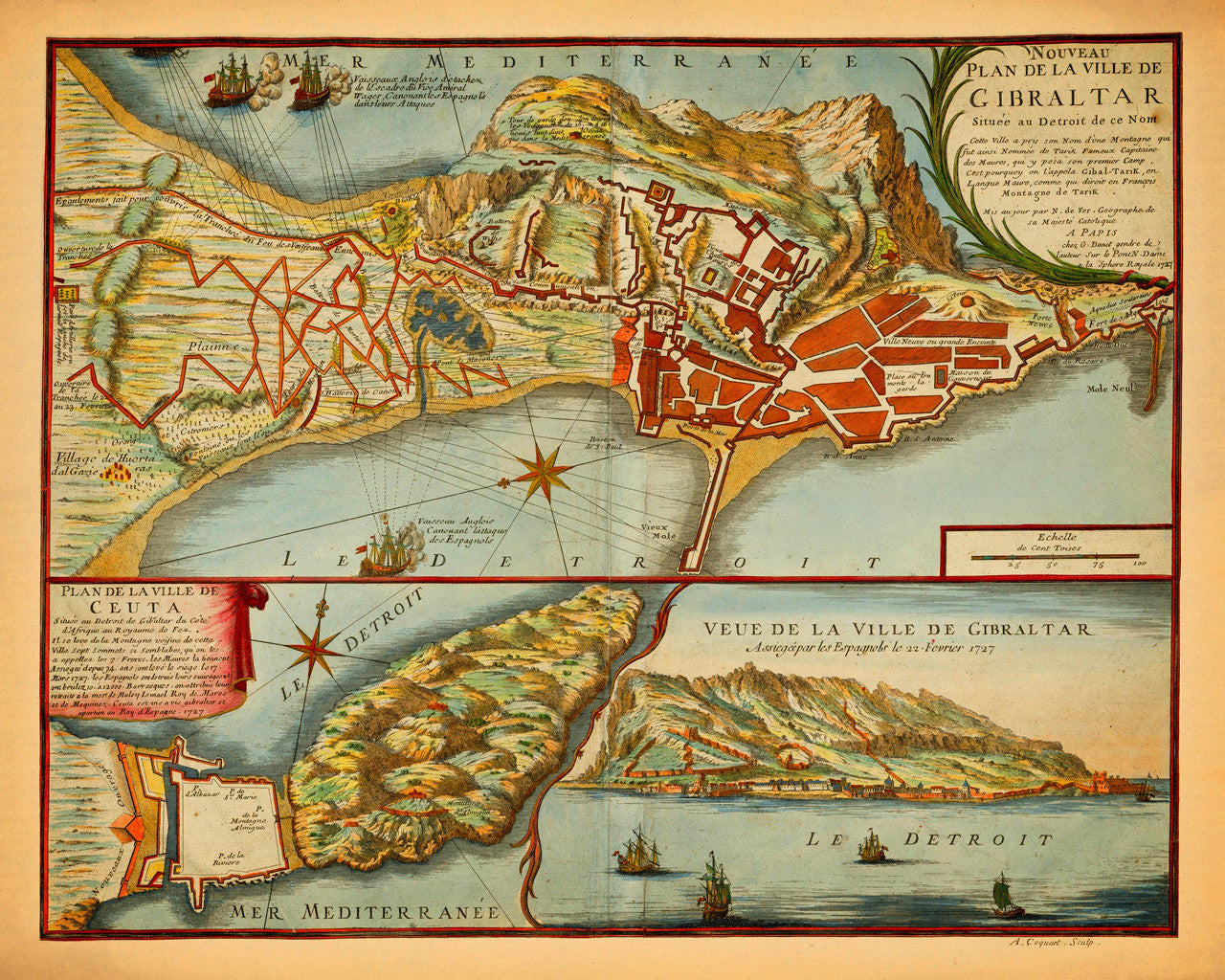 Plan & View of Gibraltar, 1727, Anglo-Spanish War | Battlemaps.us