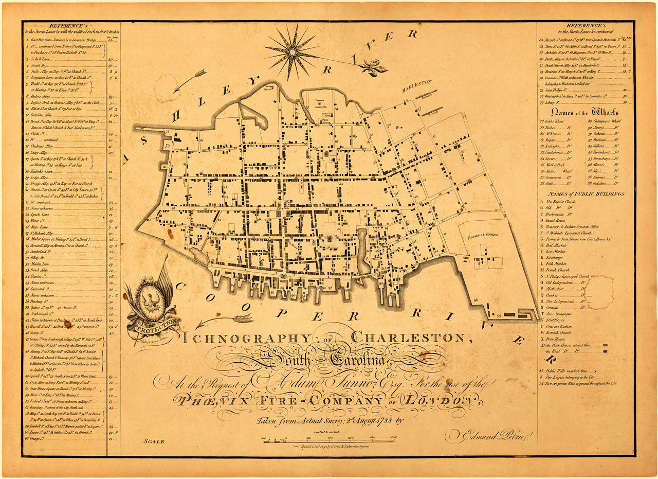 Ichnography of Charleston, SC, 1788, E. Petrie, Fire Map | Battlemaps.us