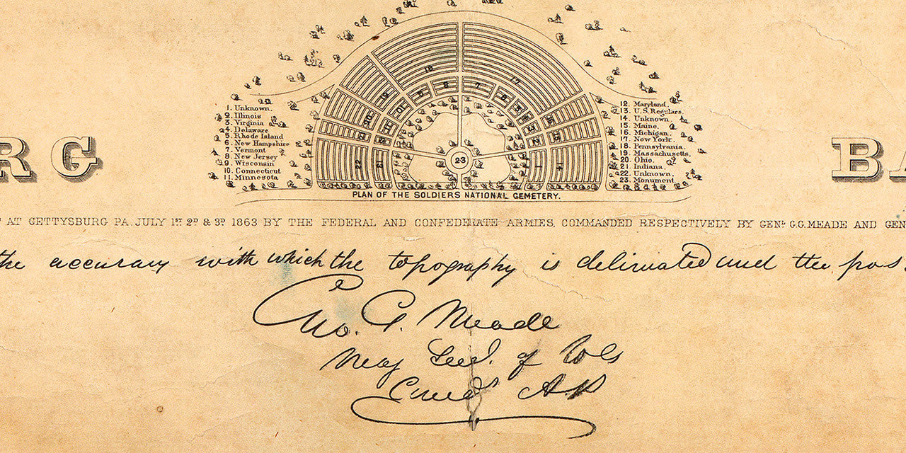 Gettysburg Battlefield Map, 1863, Framed