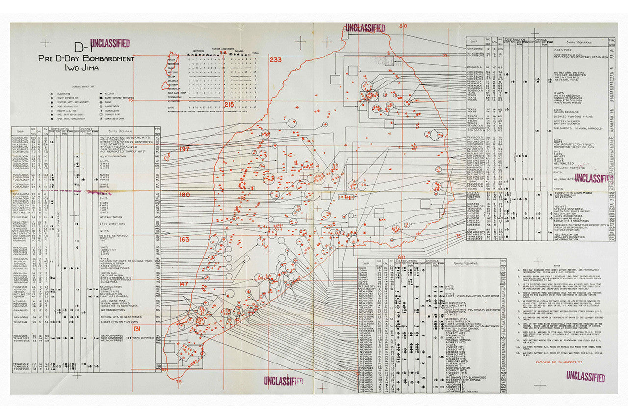 WWII Naval Gunnery Plan of Iwo Jima, 1945 | Battlemaps.us