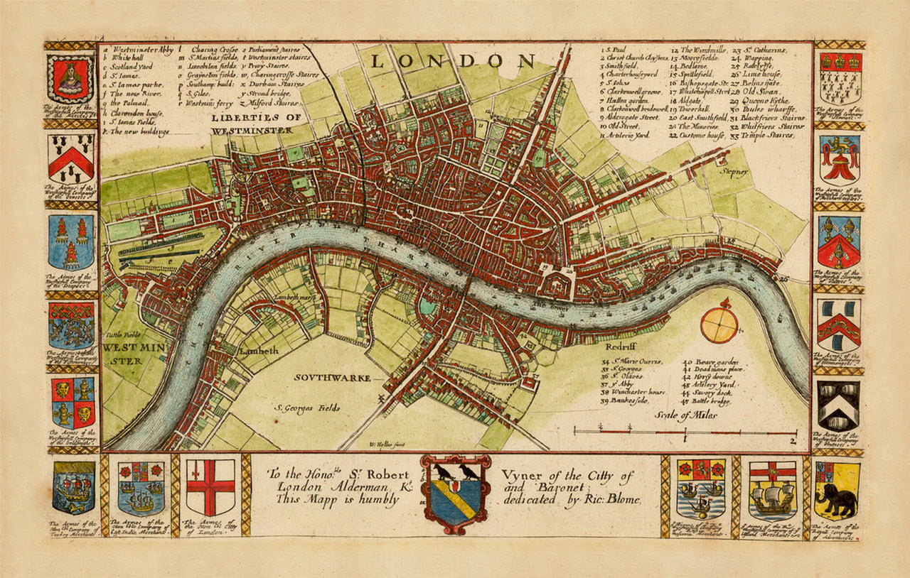 London, 1667, City Plan pre-1666, Hollar, Blome | Battlemaps.us