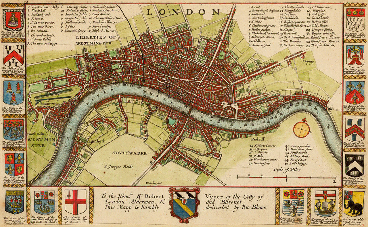 London, 1667, City Plan pre-1666, Hollar, Blome | Battlemaps.us