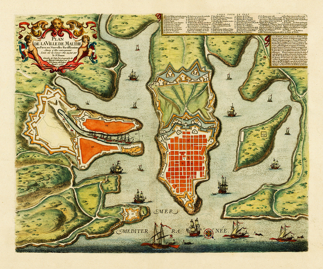 Malta, 1723, Valletta & Harbour, Plan de la Ville, de Fer, Danet ...